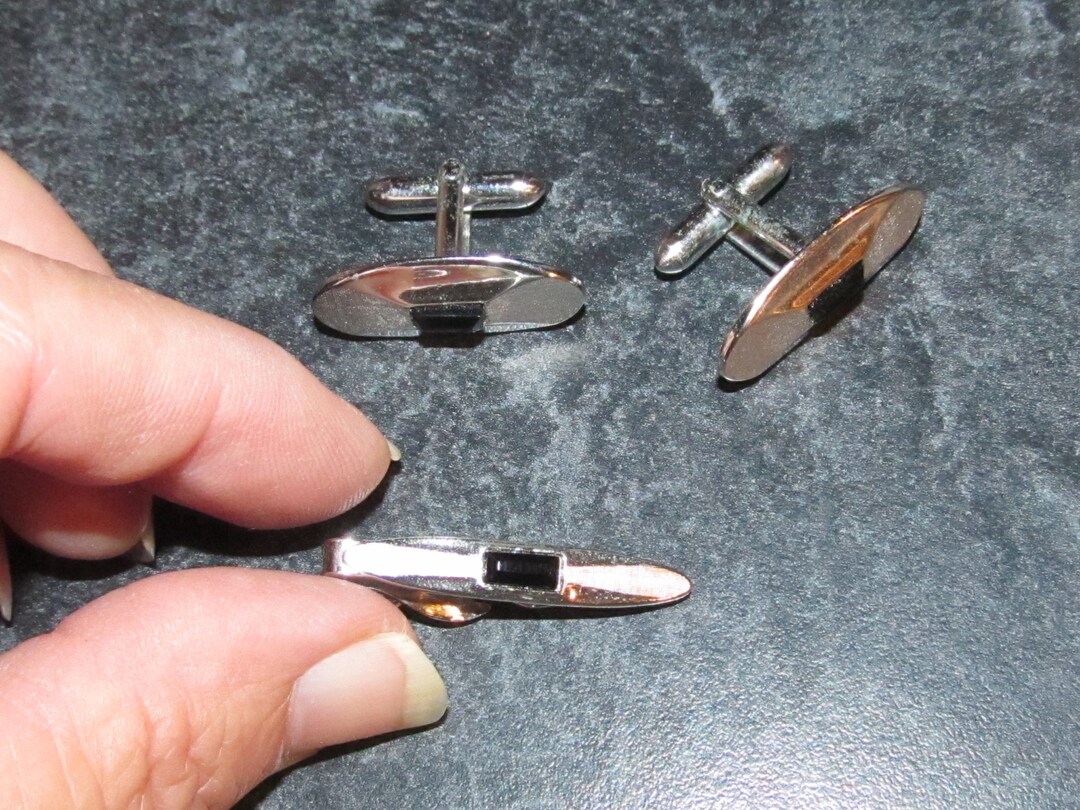 Vintage Signed Swank Elegant Brushed Silver & Black Tie Clip With ...