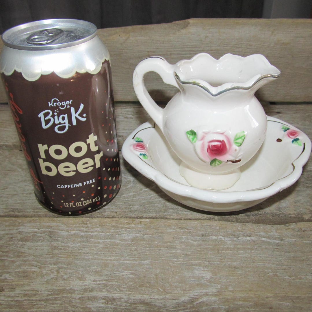 Vintage Mini Water Pitcher & Wash Basin Ceramic Embossed Country Rose ...