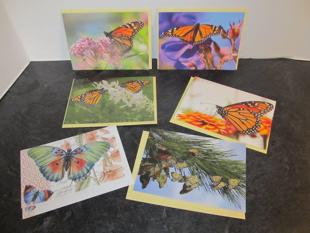 6 Butterfly Butterflies Blank Greeting Note Cards & Matching Envelopes ...