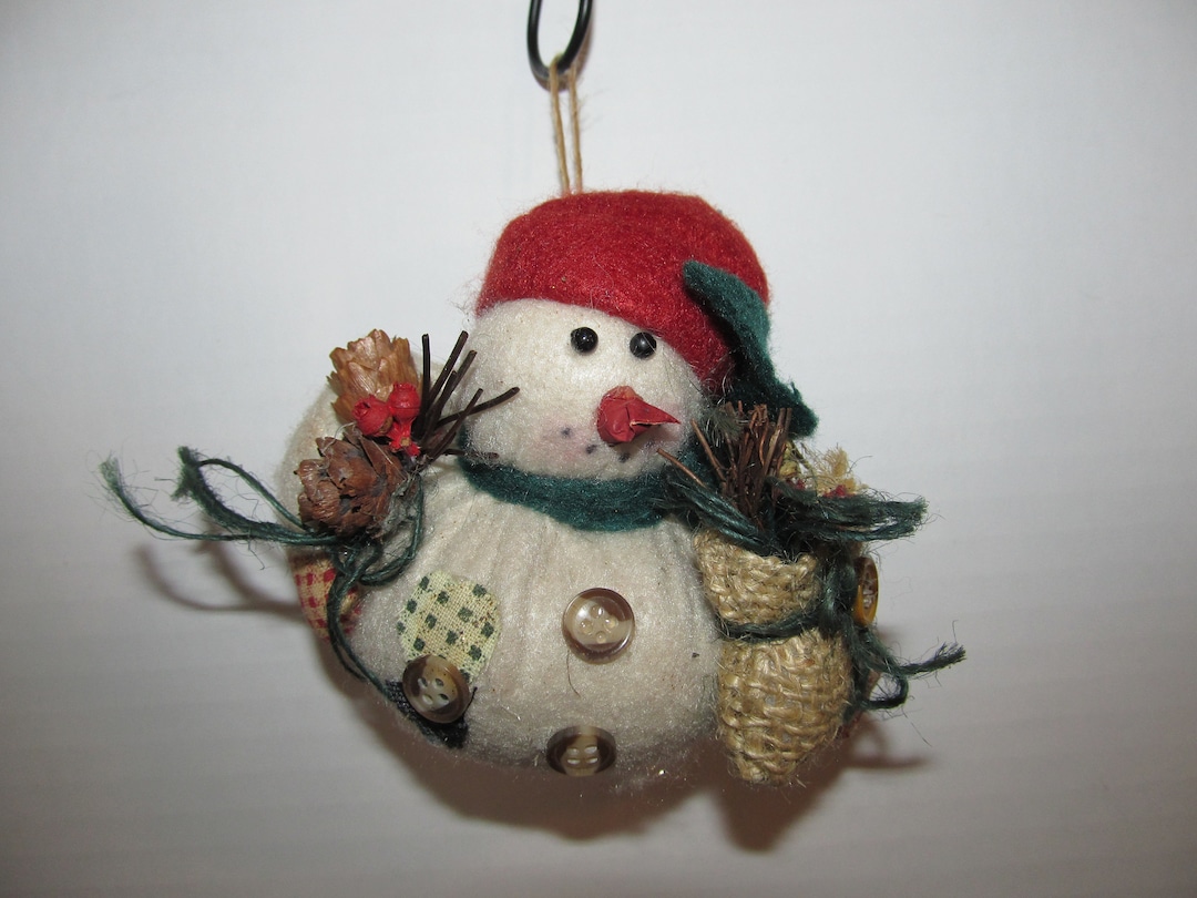 Vintage Primitive Roly Poly Snowman Ornament / Stuffed Felt Rustic ...