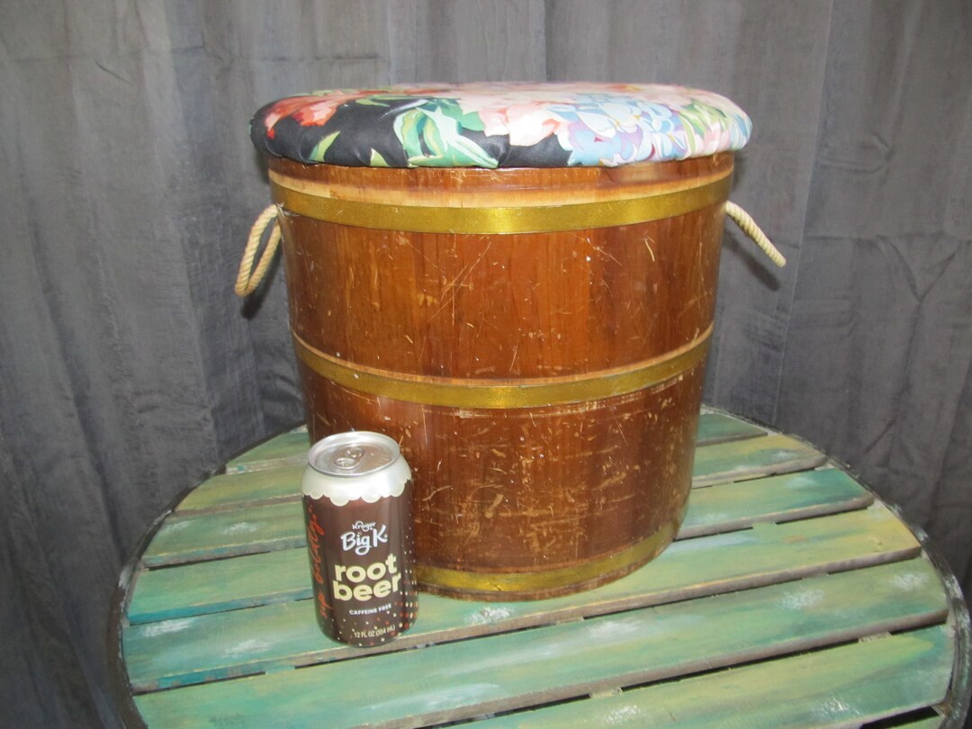 Vintage Signed CL Lane Sewing Bucket Firkin Basket ~ Brass Banded ...