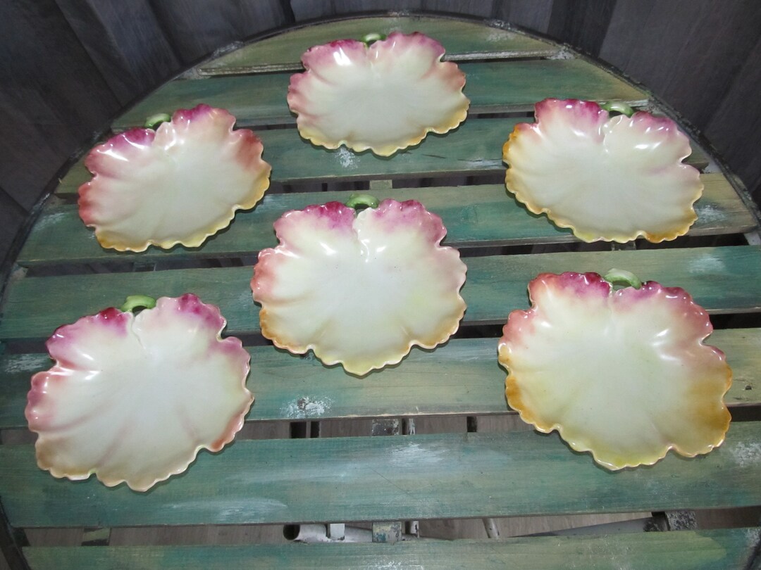 Antique Signed "goa France" Set of 6 Hand Painted Pink Orange Purple ...