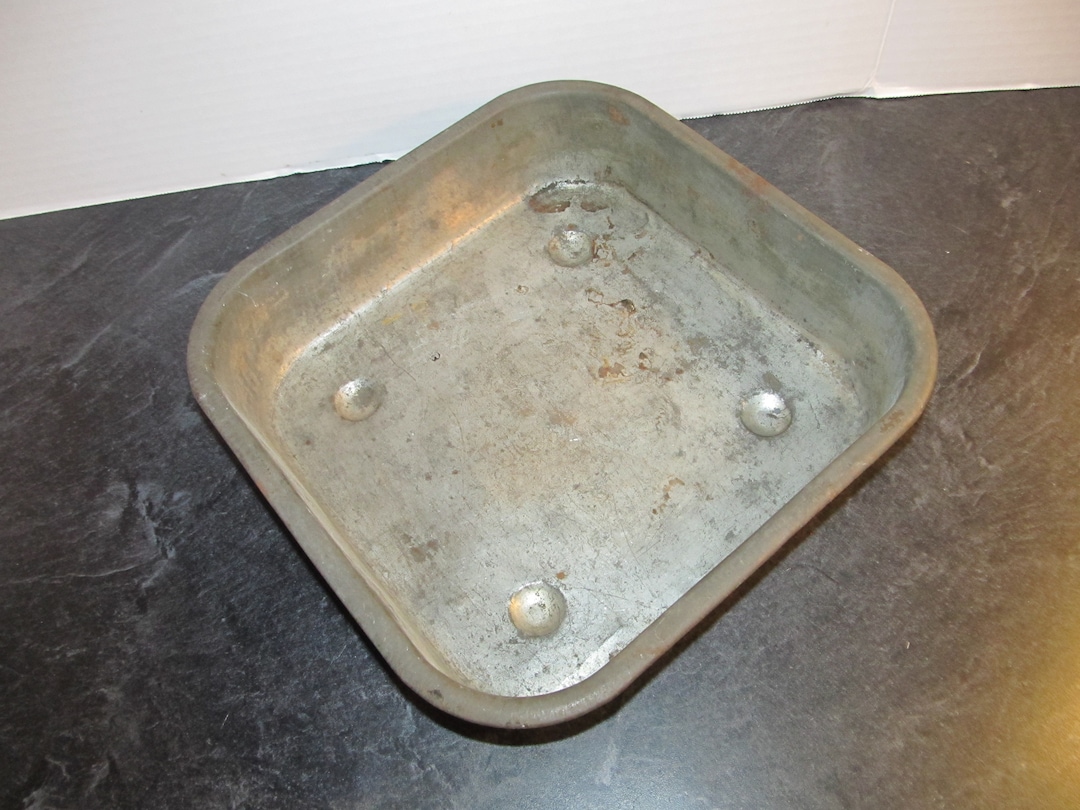Vintage Unique Square Metalware Baking Pan With Indented Pedestal Feet ...