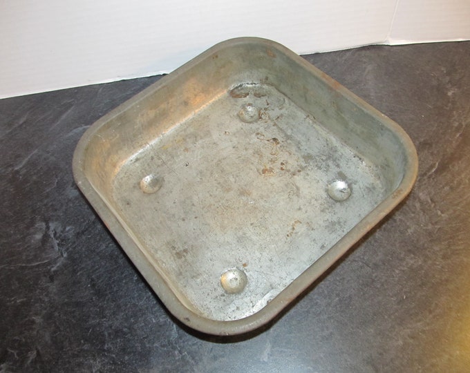 Vintage Unique Square Metalware Baking Pan With Indented Pedestal Feet ...