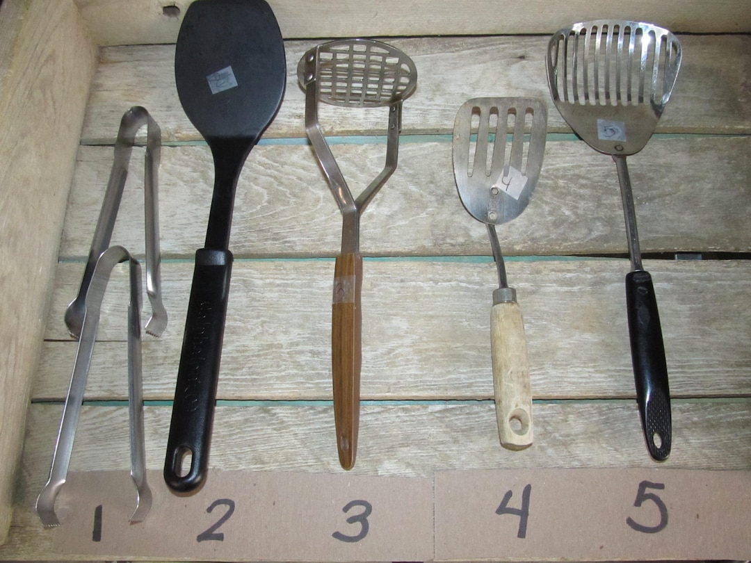 Choice of Vintage Kitchen Utensils Steel Tongs / Calphalon Turner ...