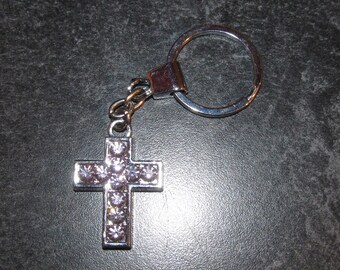 Rhinestone Cross Keychain - Etsy