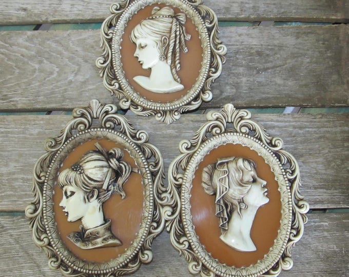 Vintage Set of 3 Victorian Ladies Women Cameo Raised Relief Portrait ...