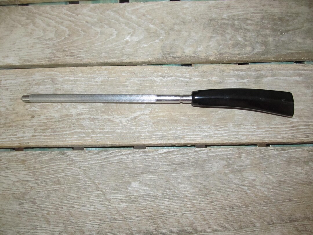 Vintage Unmarked Sharpening Steel Rod Black Composite Handle 11 1/4 ...