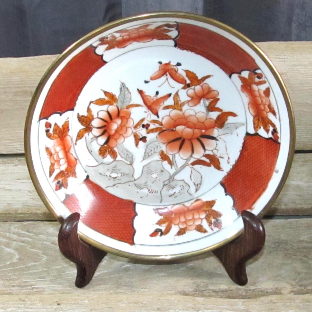Vintage Brass Encased Hand Painted Porcelain Floral Flowers and ...