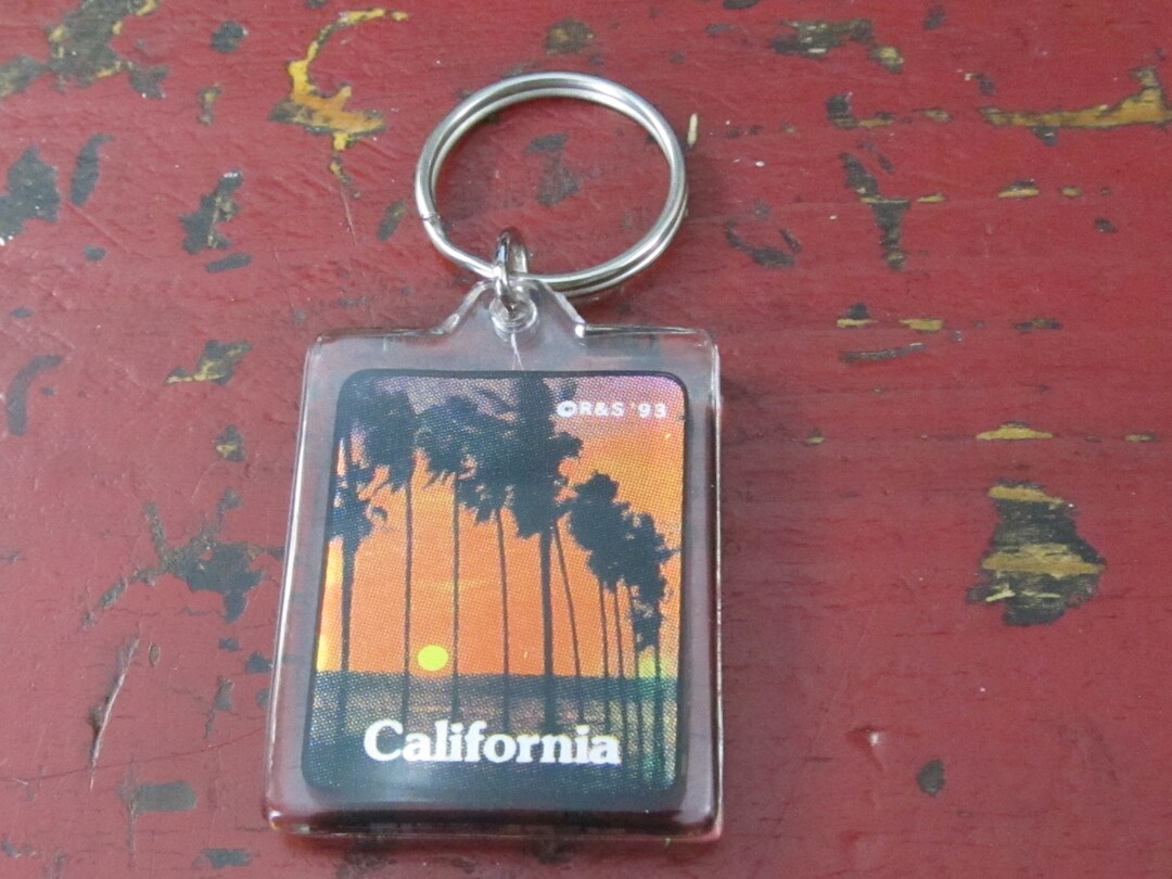 Vintage California Palm Trees Tropical Sunset Hard Plastic Keyring ...