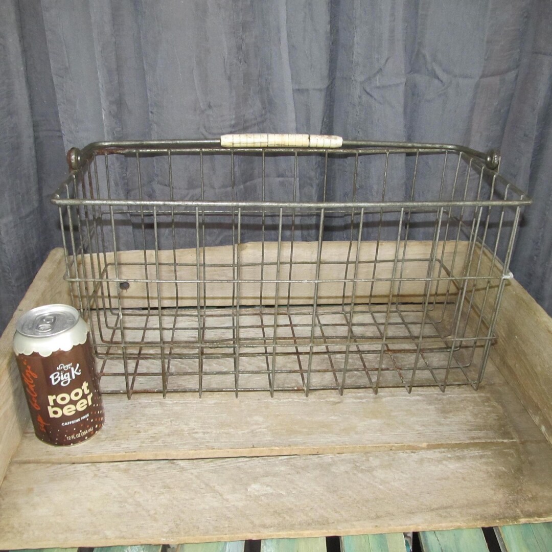 Vintage Galvanized Metal Wire Crate Milk Bottle Carrier Crate Basket ...
