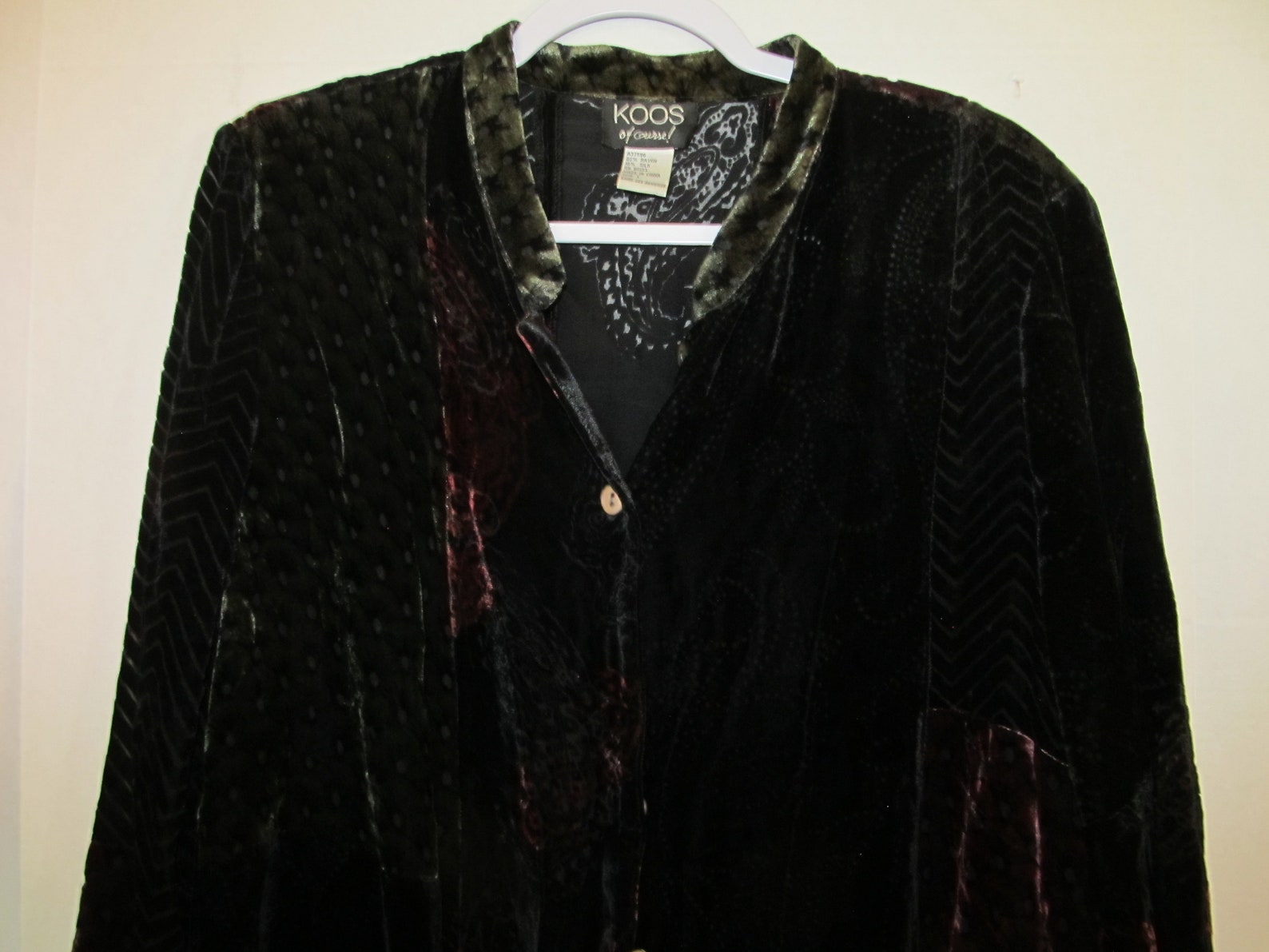 Vintage Koos of Course Women's Velvet Tunic Button up Front Duster Dark ...