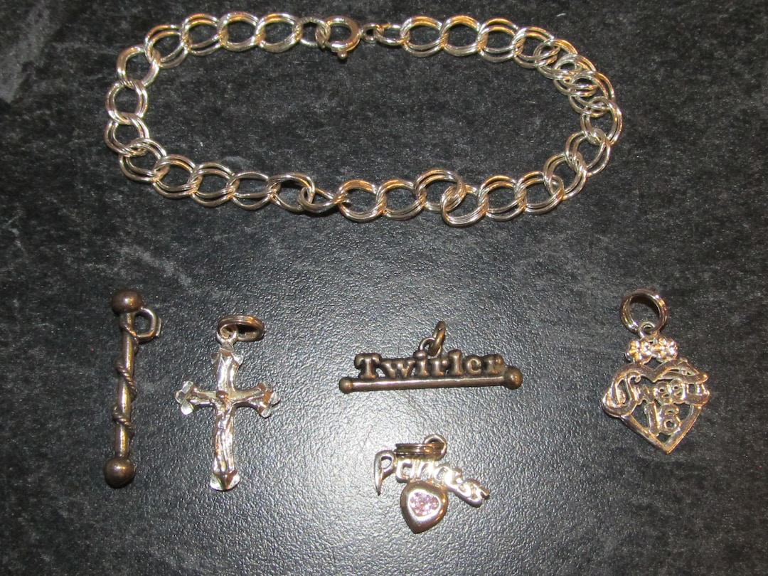 Prochain 925 Silver 7 Long Double Curb Link Starter Charm Bracelet 5 ...