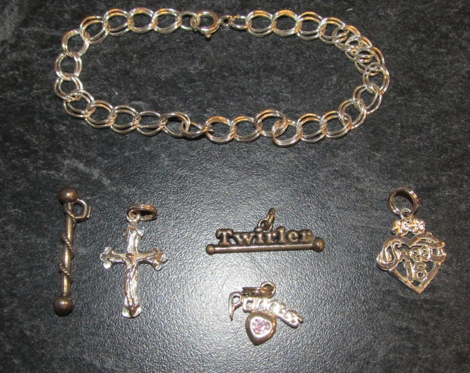 Prochain 925 Silver 7" Long Double Curb Link Starter Charm Bracelet 5 ...