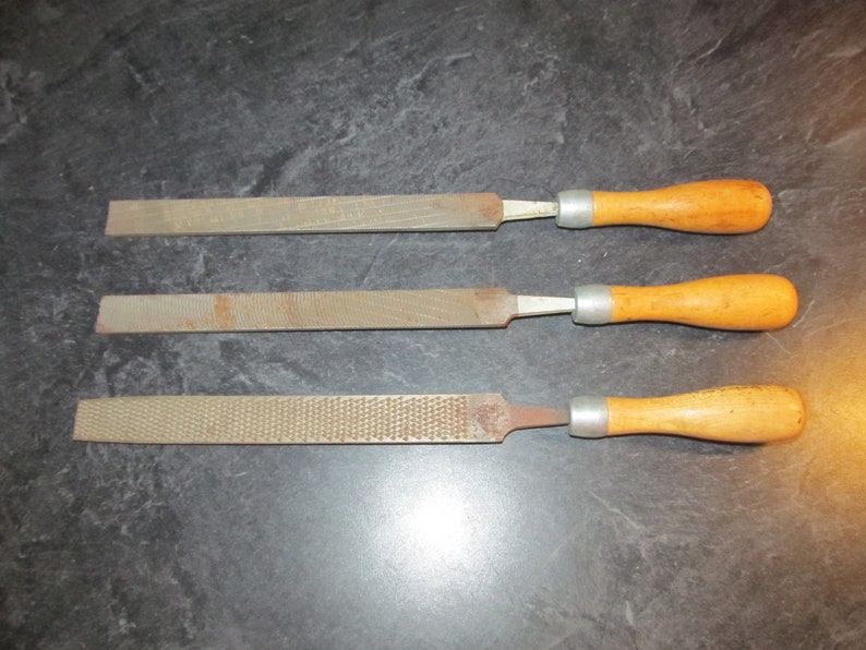3 Vintage Skroo Zon Wood File Handles With Files / Rasps - Vixen USA ...