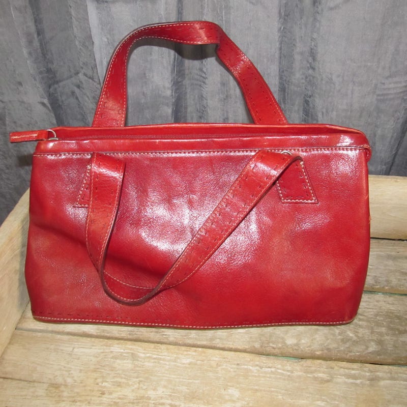 Red Leather Satchel - Etsy