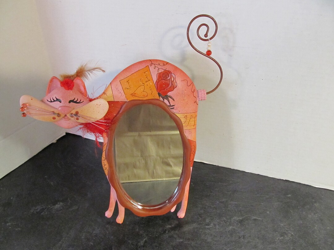 Vintage Character Collectibles Cat With Pink Print Mirror Stand ...