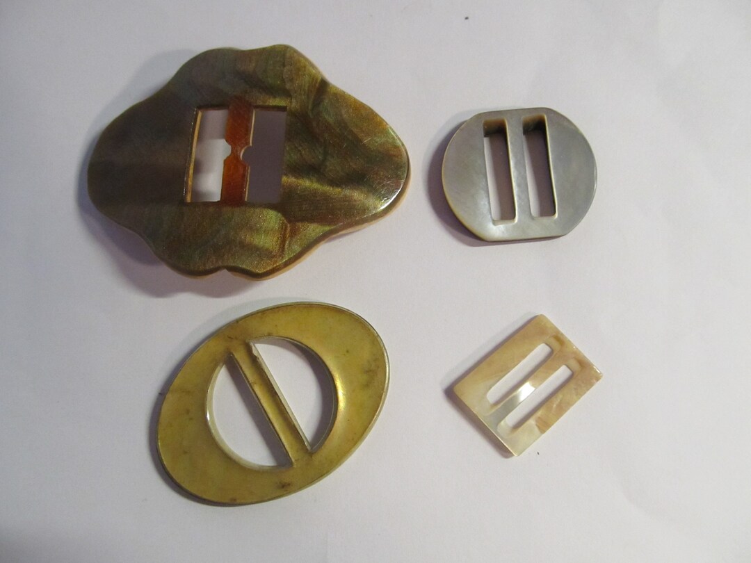 4 Vintage Scarf Slides Buckles / Brown / Tan Celluloid Slide / White ...
