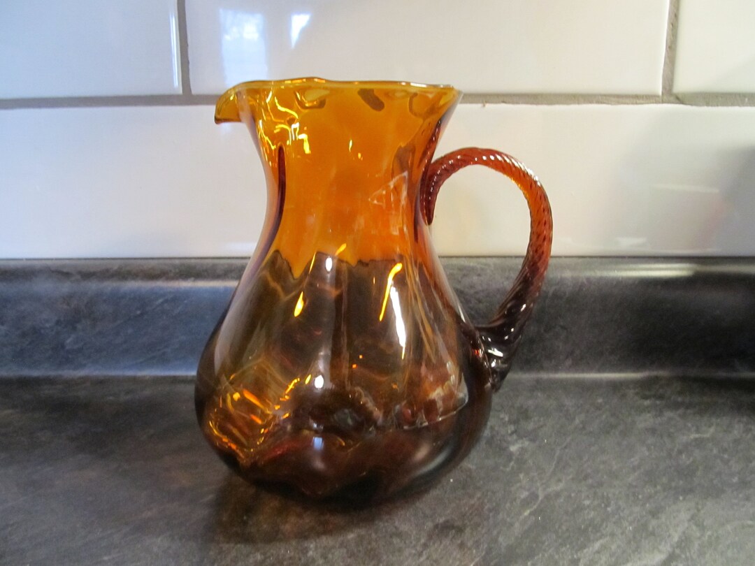Vintage Burnt Orange Glass Pitcher With Twisted Applied Glass Handle ...