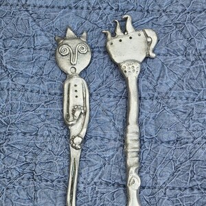 2 Vintage Metal Pewter Tone Spike Hair Man Spoon Coffee Cup W - Etsy