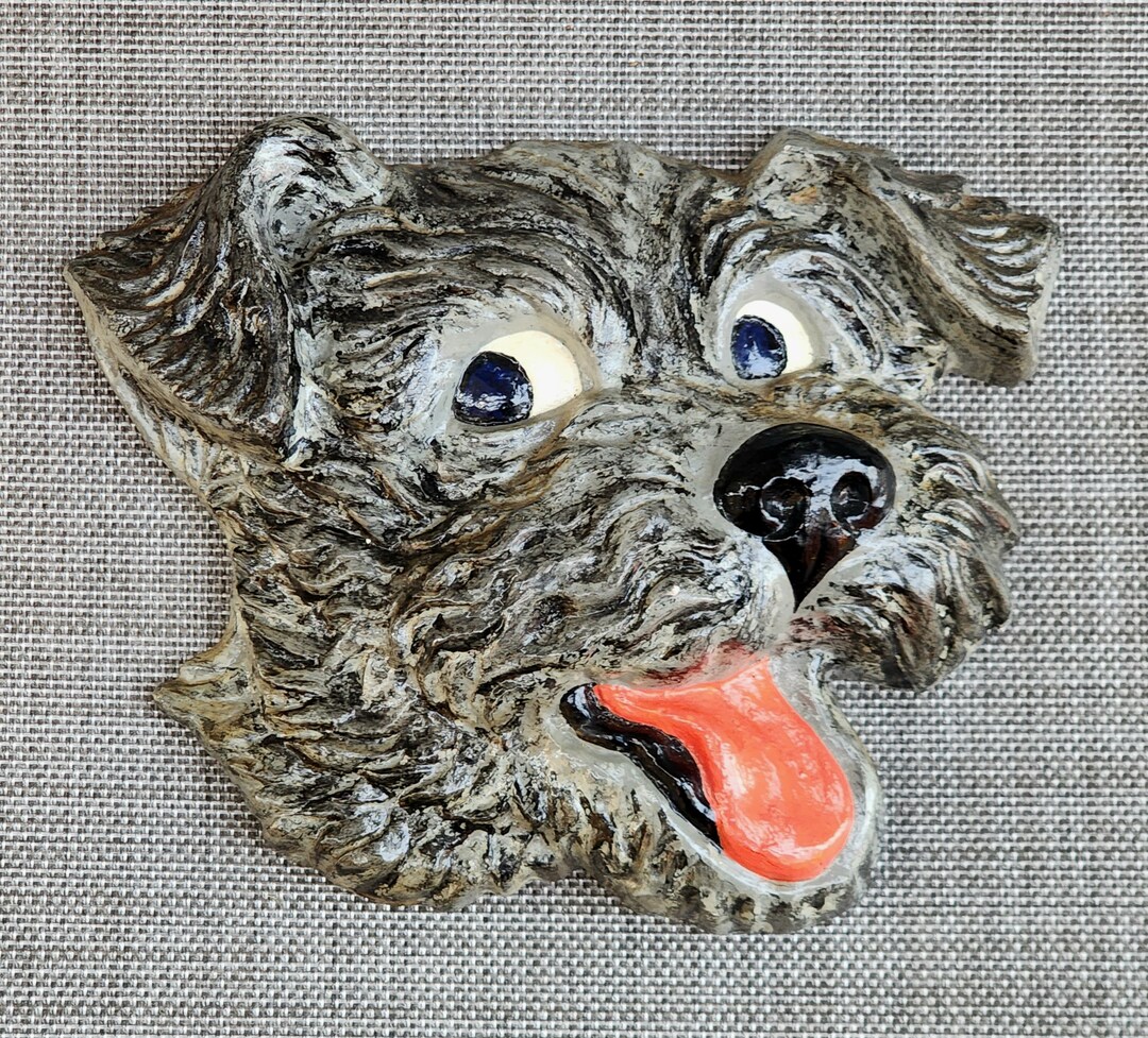Vintage Chalkware Scottish Cairn Terrier Dog Puppy Animal Happy Face ...