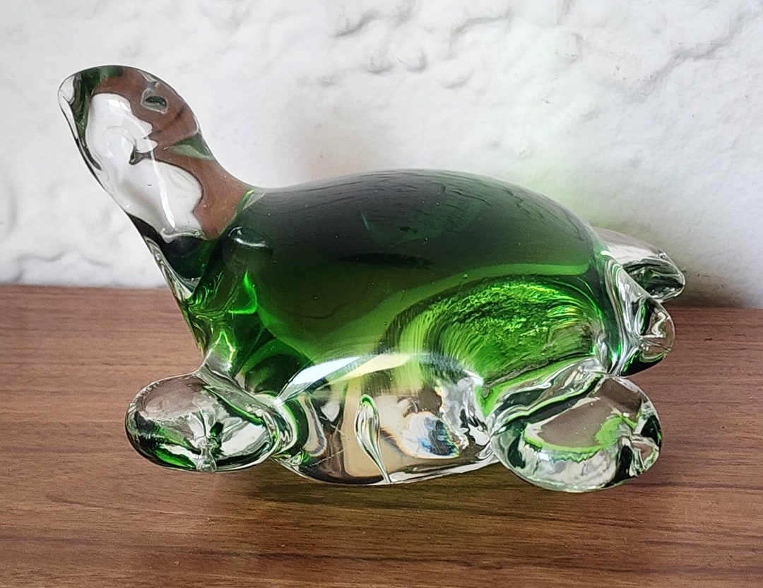 Green Clear Art Glass Swimming Turtle Animal Figurine Paperweight - Etsy