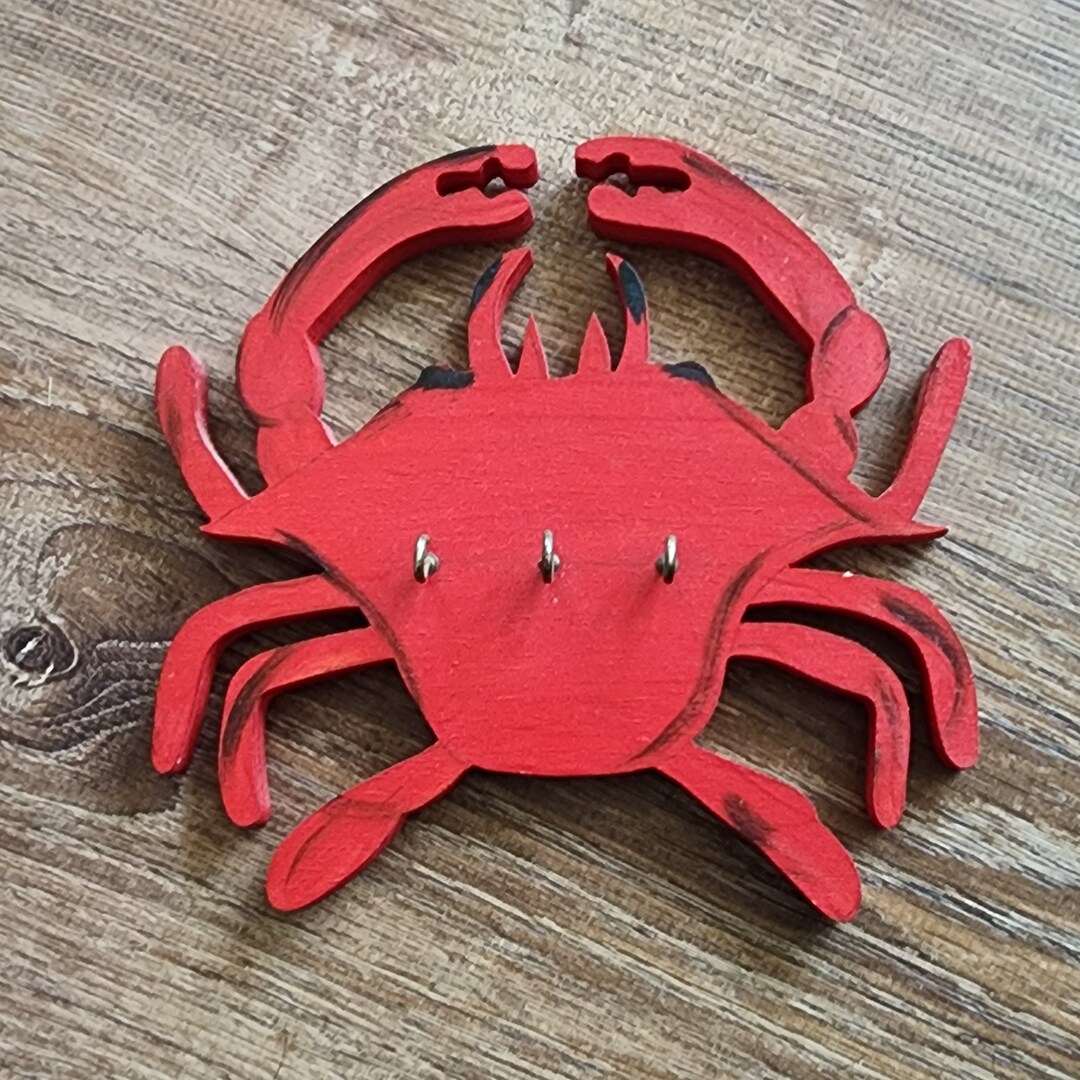 Vintage Red Crab Key Holder Wood Hand Painted Nautical Sea Wall Hanging ...
