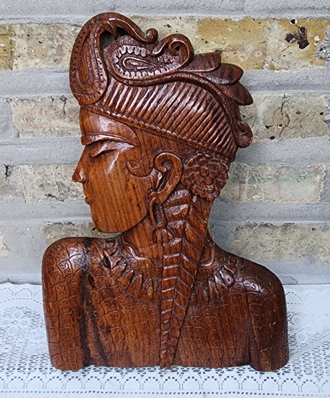 Vintage Mid Century Modern Wood Wooden Princess Woman Bust Ornate ...