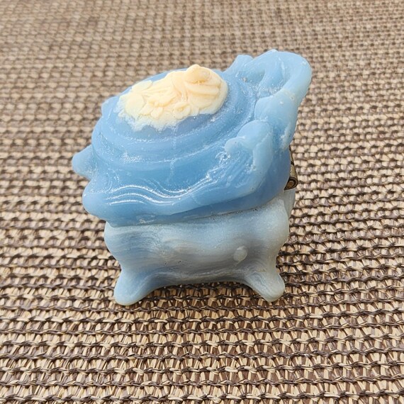Vintage Blue Incolay Stone Trinket Box: Floral Cameo … - Gem