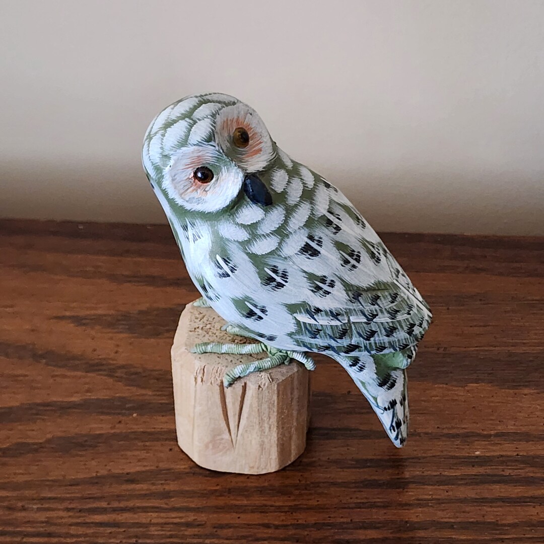 Pacific Rim Carvers Hand Carved Painted Folk Art Wood Wooden Snow Owl ...