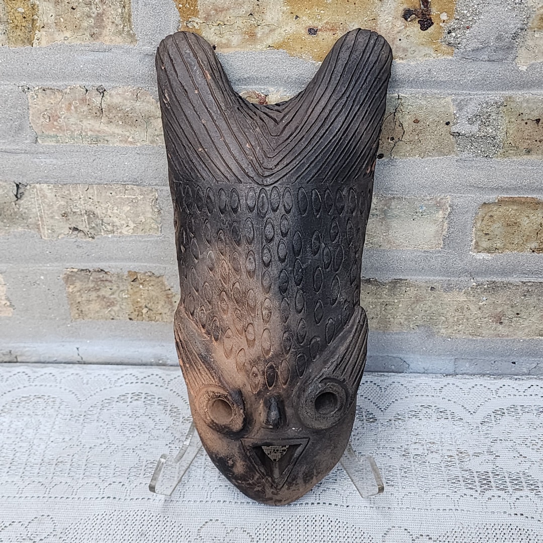 Vintage Dominican Republic Pottery Mask: Signed Folk Art Wall Hanging ...