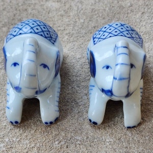 Vintage Elephants Porcelain Cobalt Blue Crouching Trunks up Elephants ...
