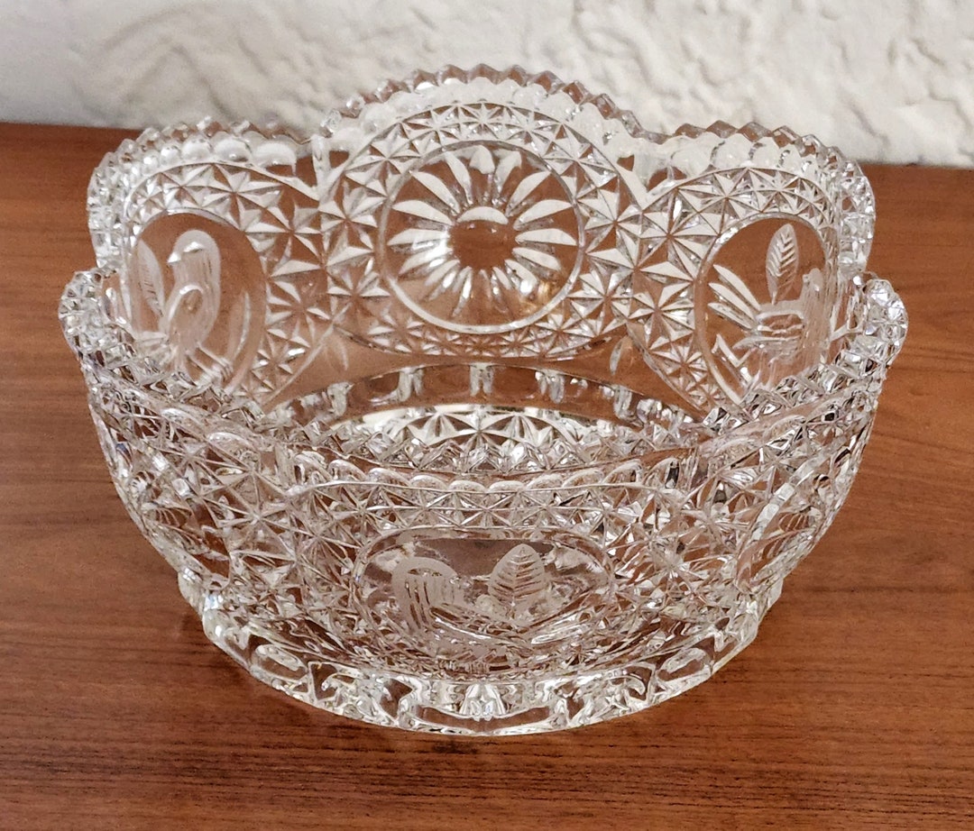 Vintage Hofbauer Byrdes Crystal Compote Bowl: Sawtooth Edge, Bird ...
