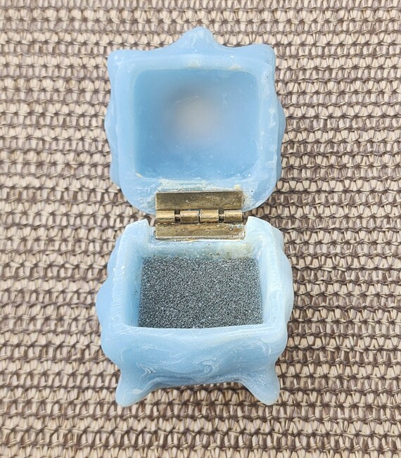 Vintage Blue Incolay Stone Trinket Box: Floral Cameo … - Gem