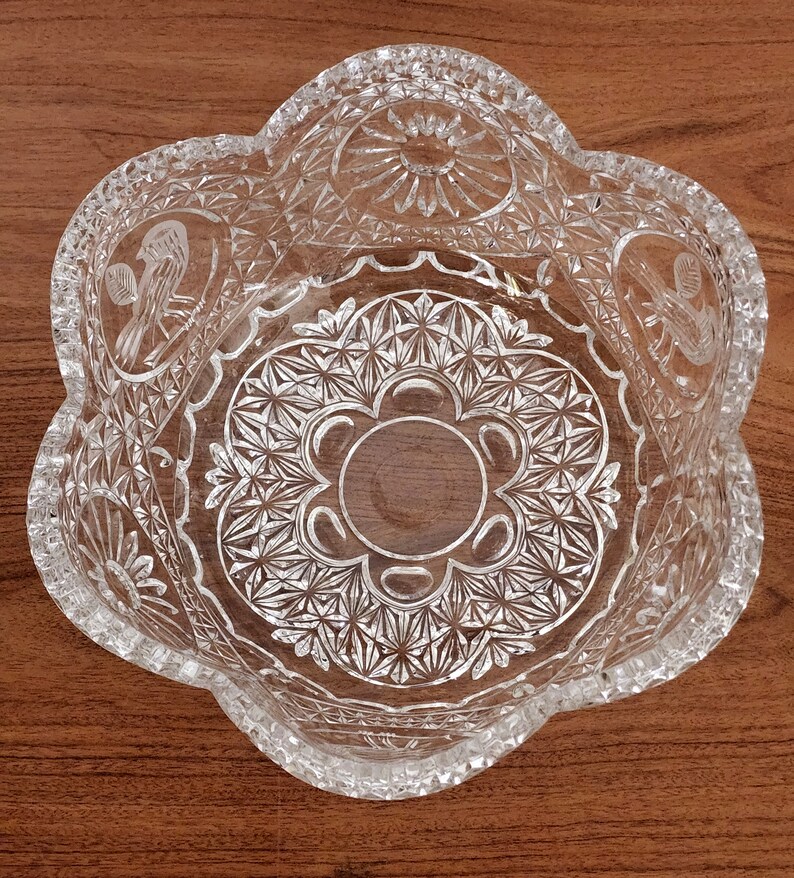 Vintage Hofbauer Byrdes Crystal Compote Bowl: Sawtooth Edge, Bird ...