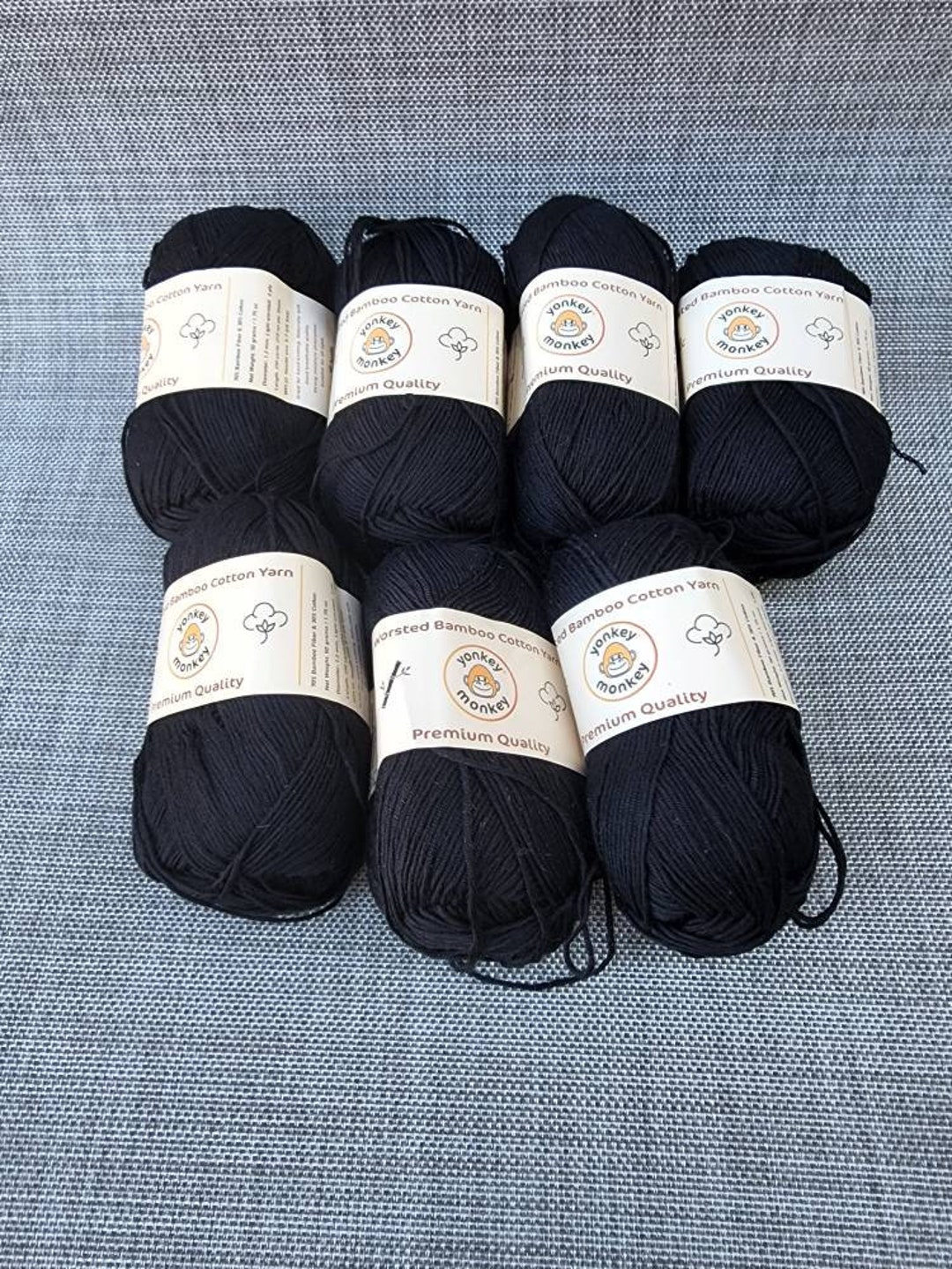 7 Black Skeins Yarn Worsted Bamboo Cotton Yonkey Monkey 6 Ply Knitting ...