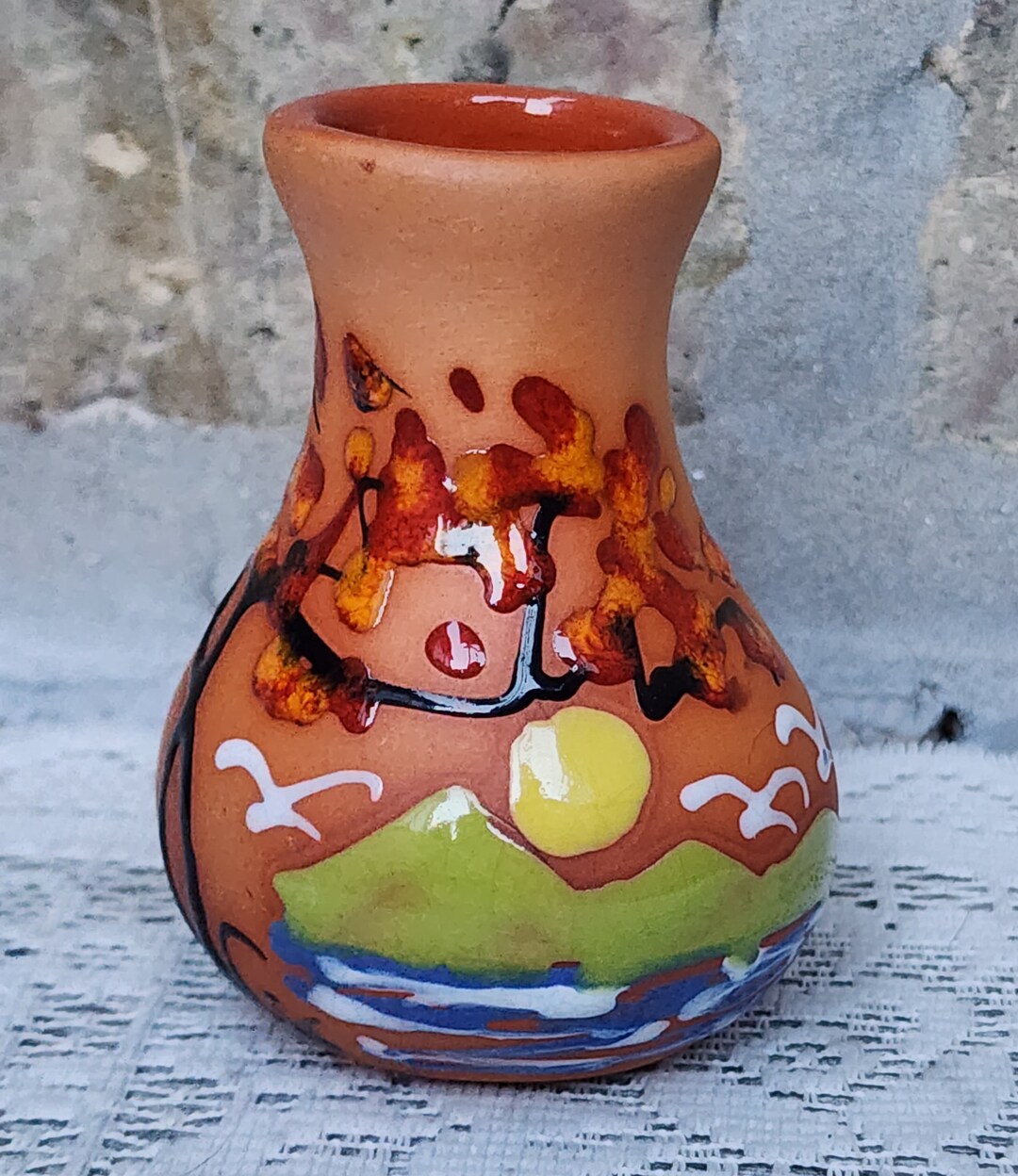 Vintage Terra Cotta Hand Painted Pottery Vase Dominican Republic Art - Etsy