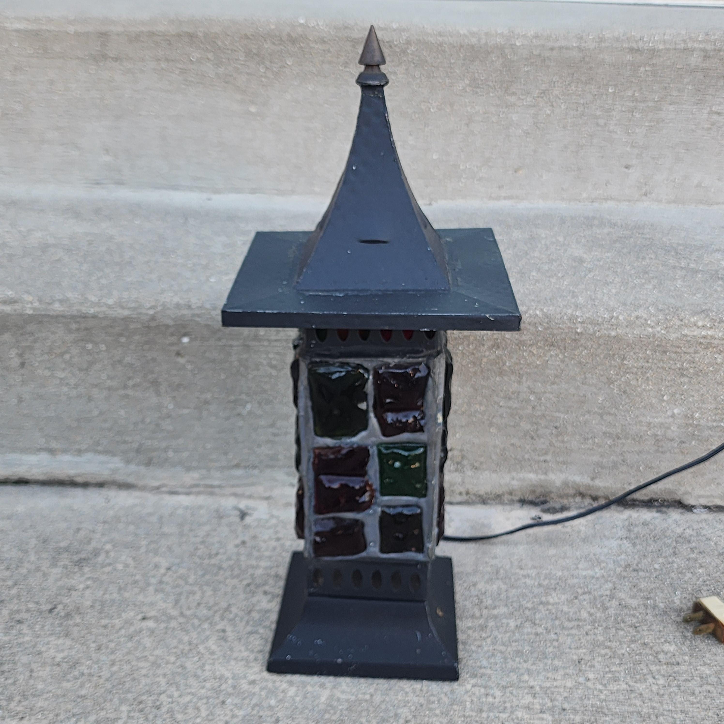 Vintage Peter Marsh Nader Lamp Stained Glass Lantern Brutalist Pagoda ...