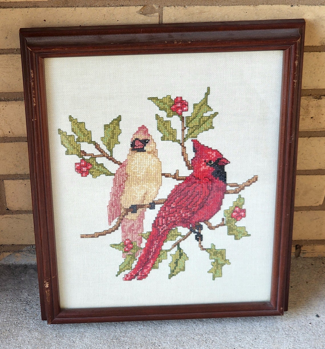 Vintage Red Cardinal Bird Christmas Holly Tree Branch | Etsy