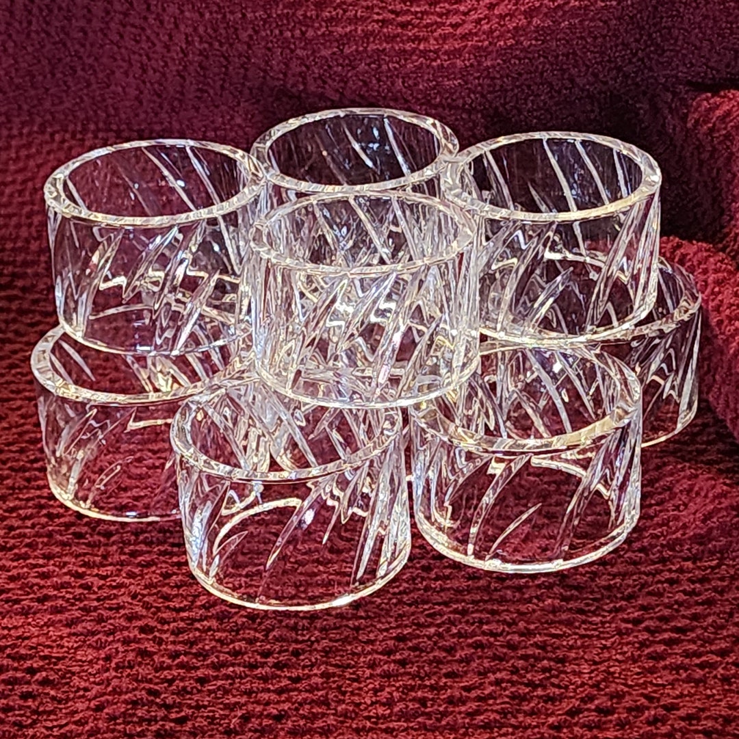 11 Vintage Clear Cut Crystal Channel Stripe Glass Round Dinner Table ...