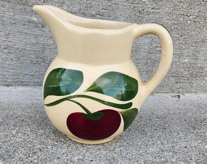 Vintage Watts Red Apple Pottery Yellow Ware # 62 Double 2 Two Leaf Jand ...