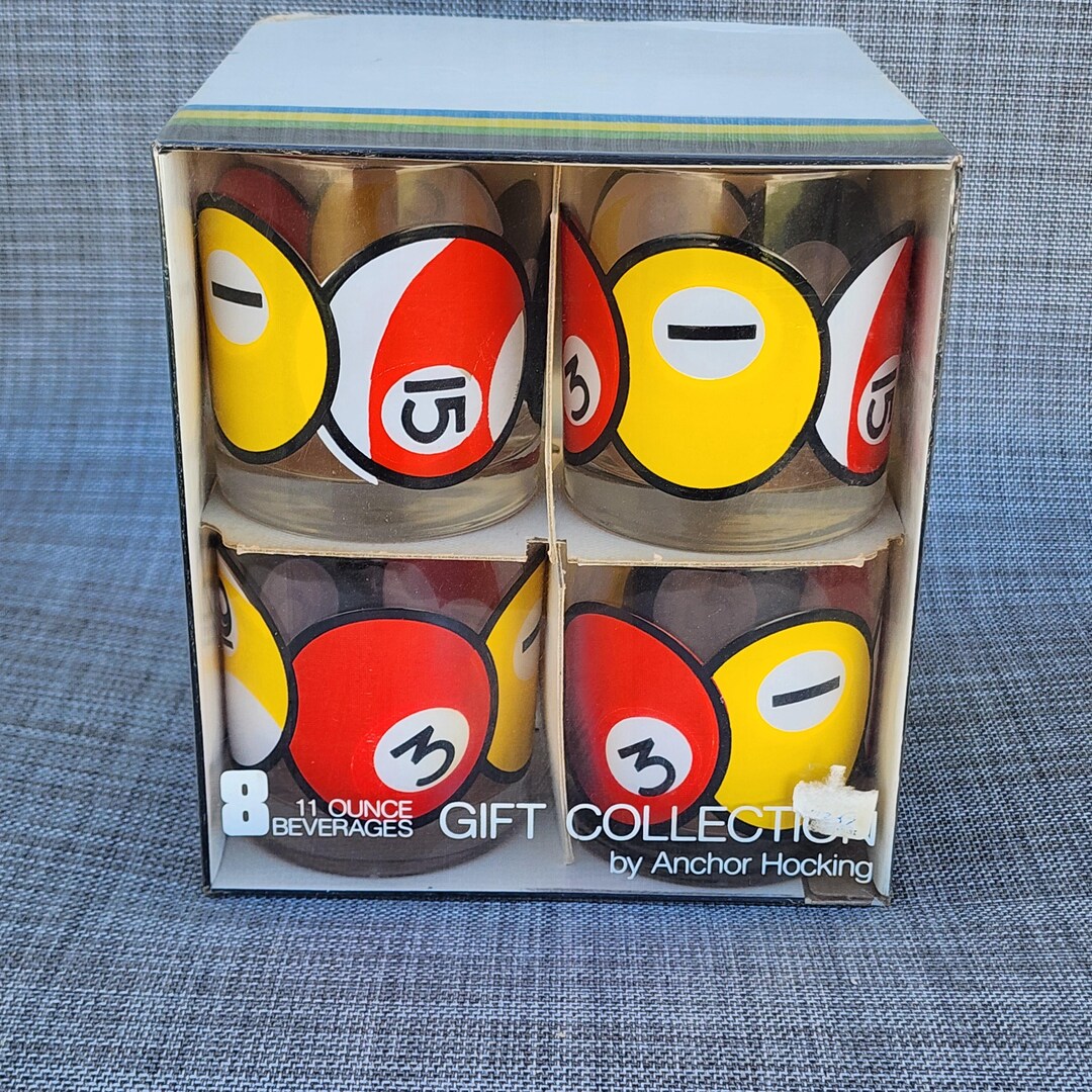 8 Vintage Billiard Pool Balls Anchor Hocking 11 Oz Double Old Fashion ...