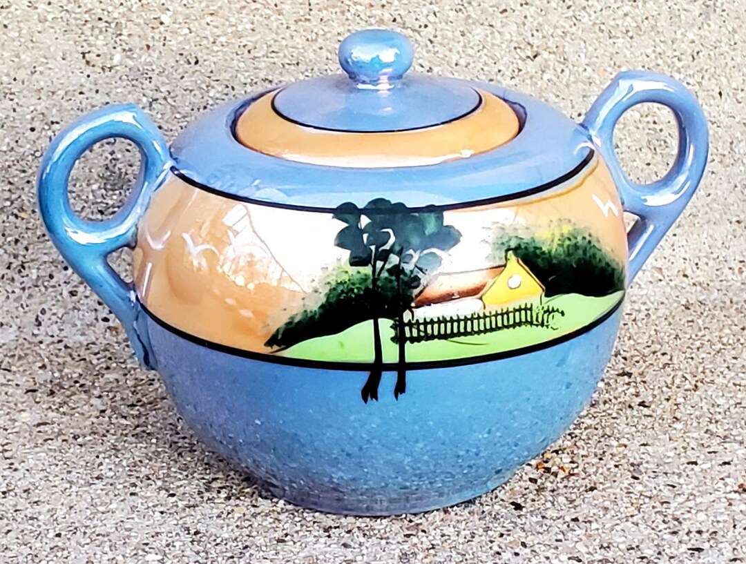 Vintage Takito Lusterware Tea Set: Cabin Scene, Blue Copper Stripe - Etsy