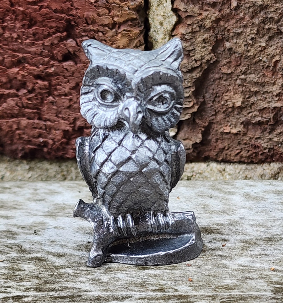 Vintage RB Pewter Michael Ricker Detailed Feather Owl Bird on Tree ...