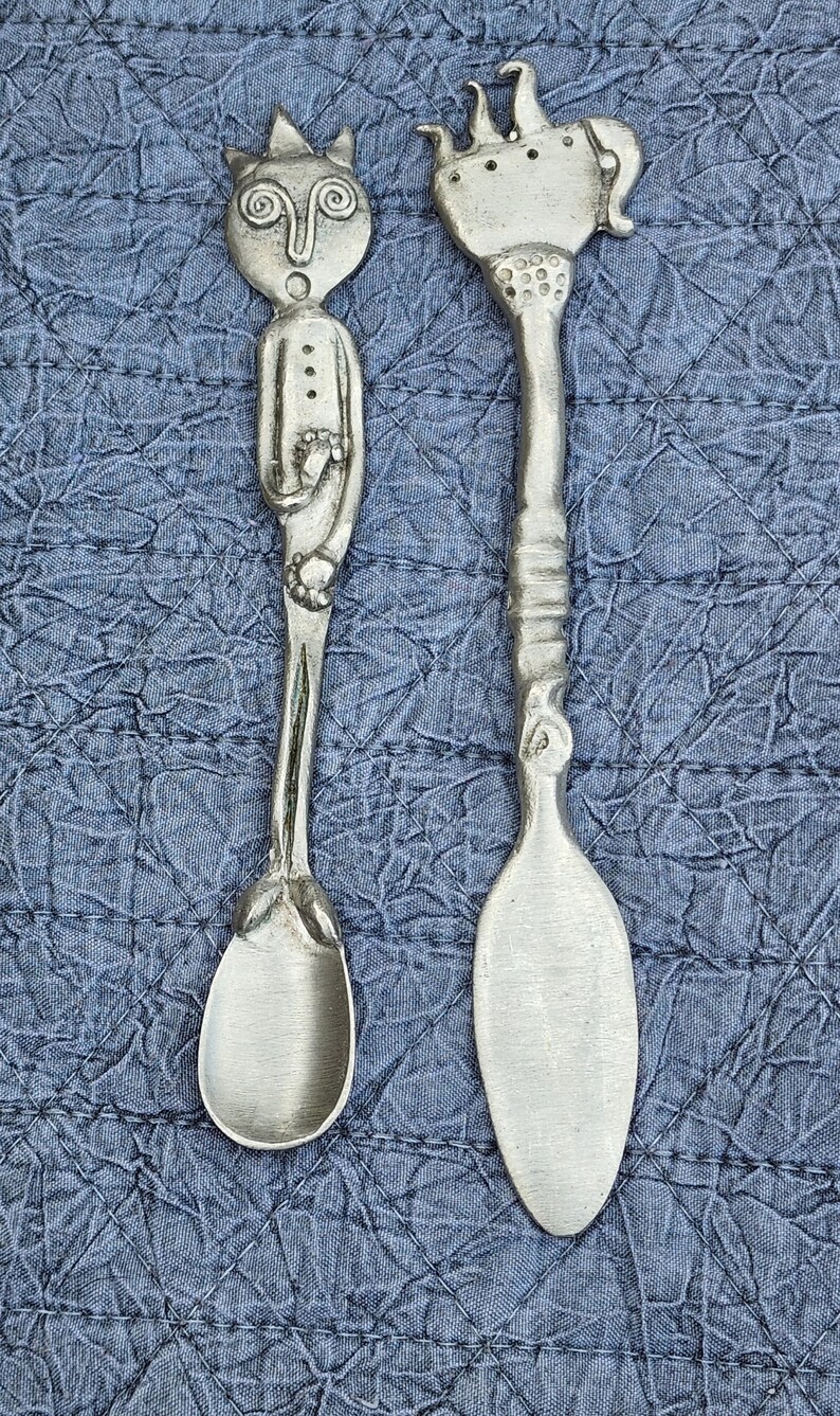 2 Vintage Metal Pewter Tone Spike Hair Man Spoon Coffee Cup W - Etsy