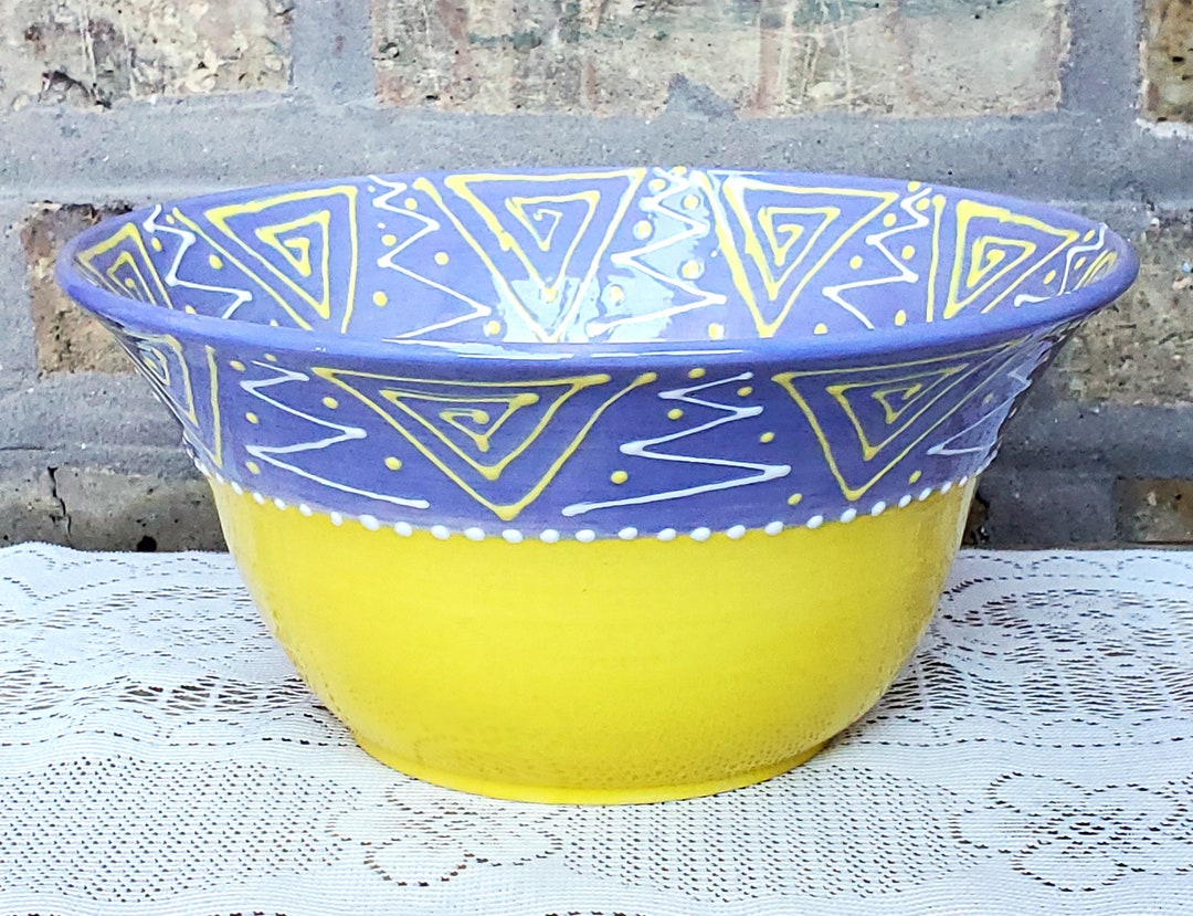 Vintage Ceramic Glazed Pottery Artist Signed Periwinkle Purple Yellow ...