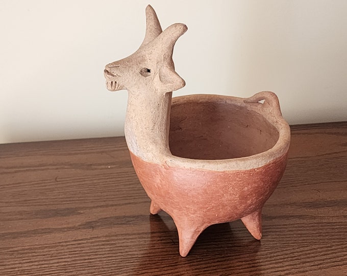 Vintage Mexico Pottery Goat Planter Terra Cotta Pedestal Animal Figual ...