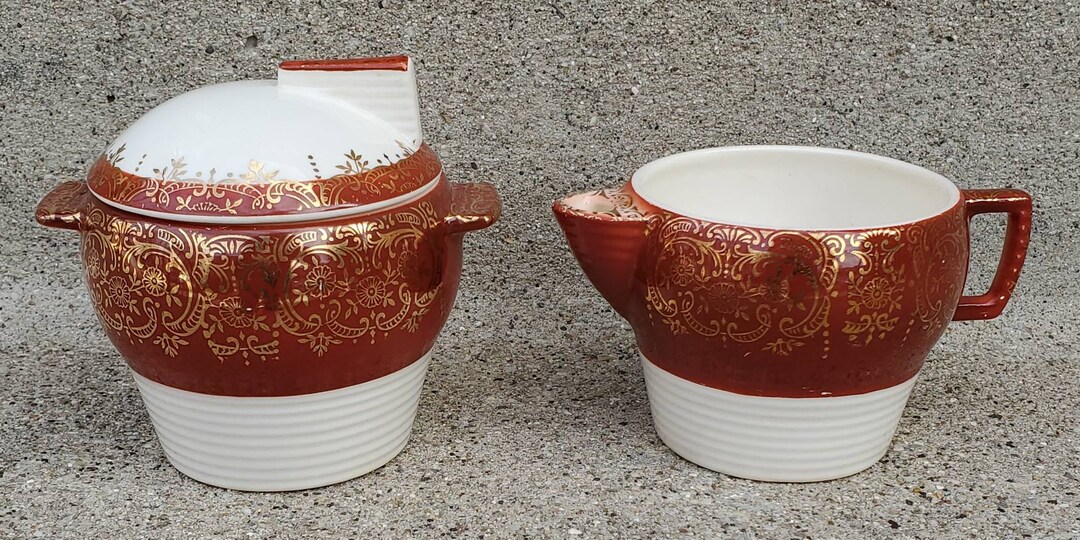 Vintage Leigh Potters Leigh Ware Pottery Maroon Emperor Gold Filigree ...