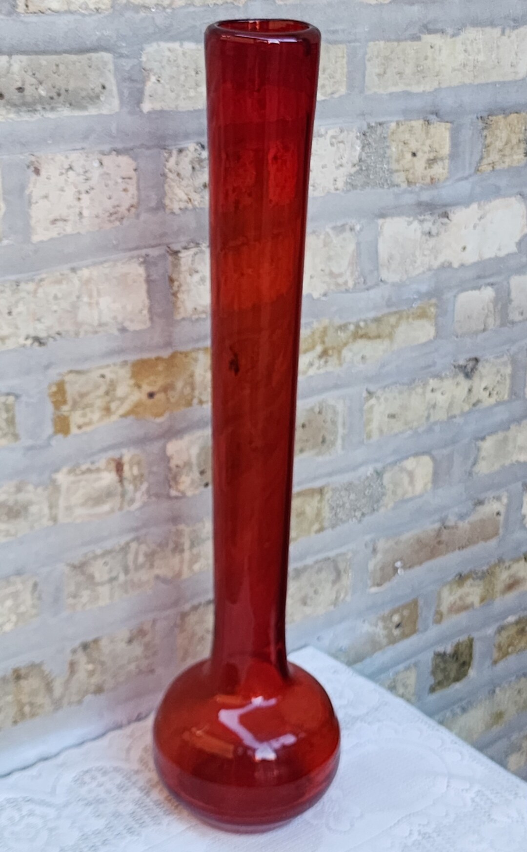Vintage Mid Century Modern Hand Blown Red Glass Long Stretch Neck 22 ...