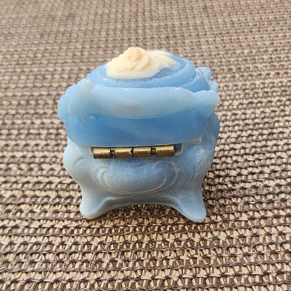 Vintage Blue Incolay Stone Trinket Box: Floral Cameo … - Gem